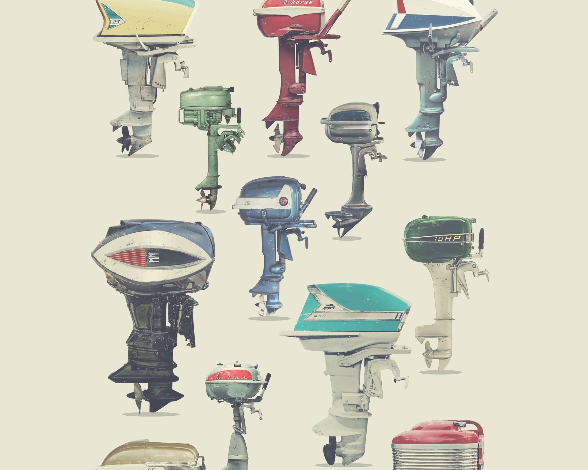 Cottage Wall Art: Assorted Vintage Outboard Motors by ManMade Art ...