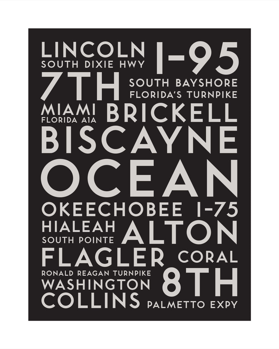 Miami USA City Streets Typography Art Print by ManMade Art – ManMade ...